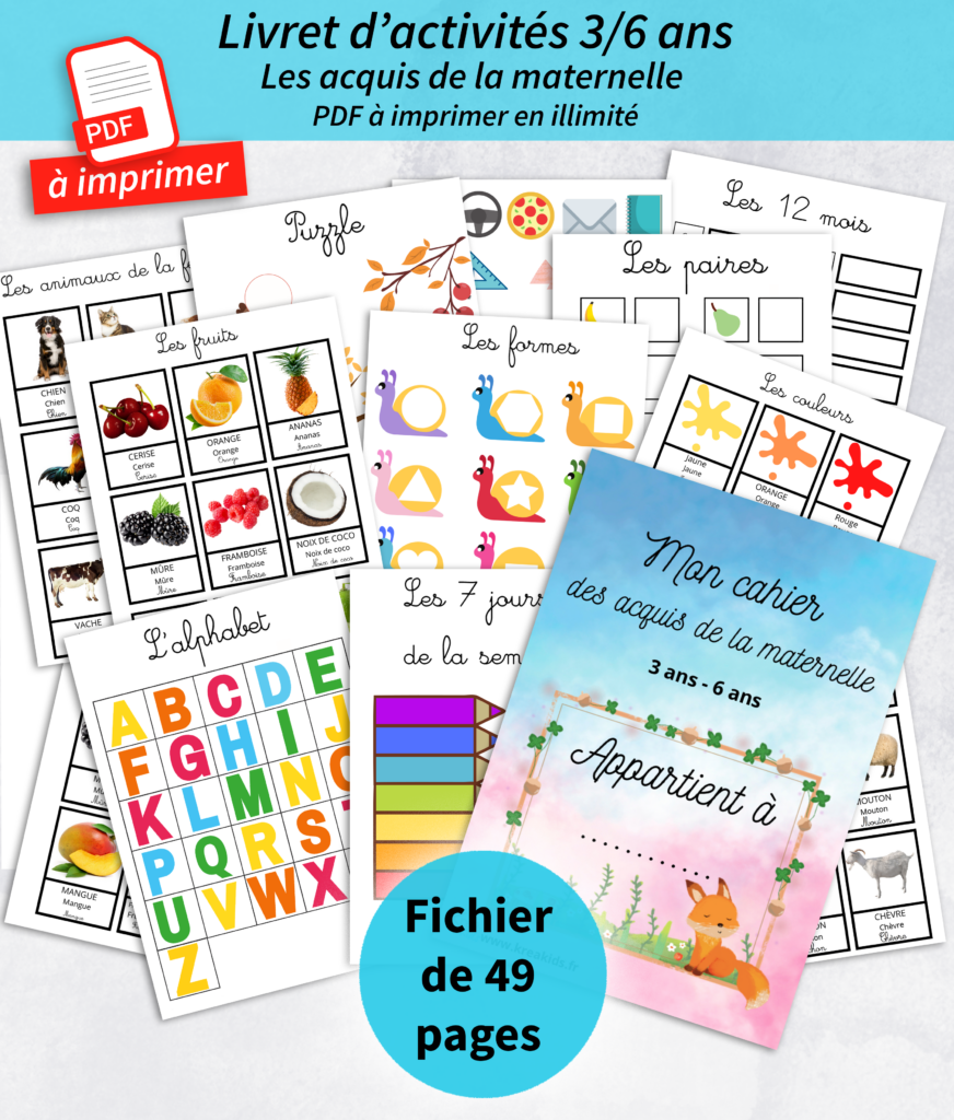 Cahier d'activités pour les maternelles PDF à imprimer - Kreakids