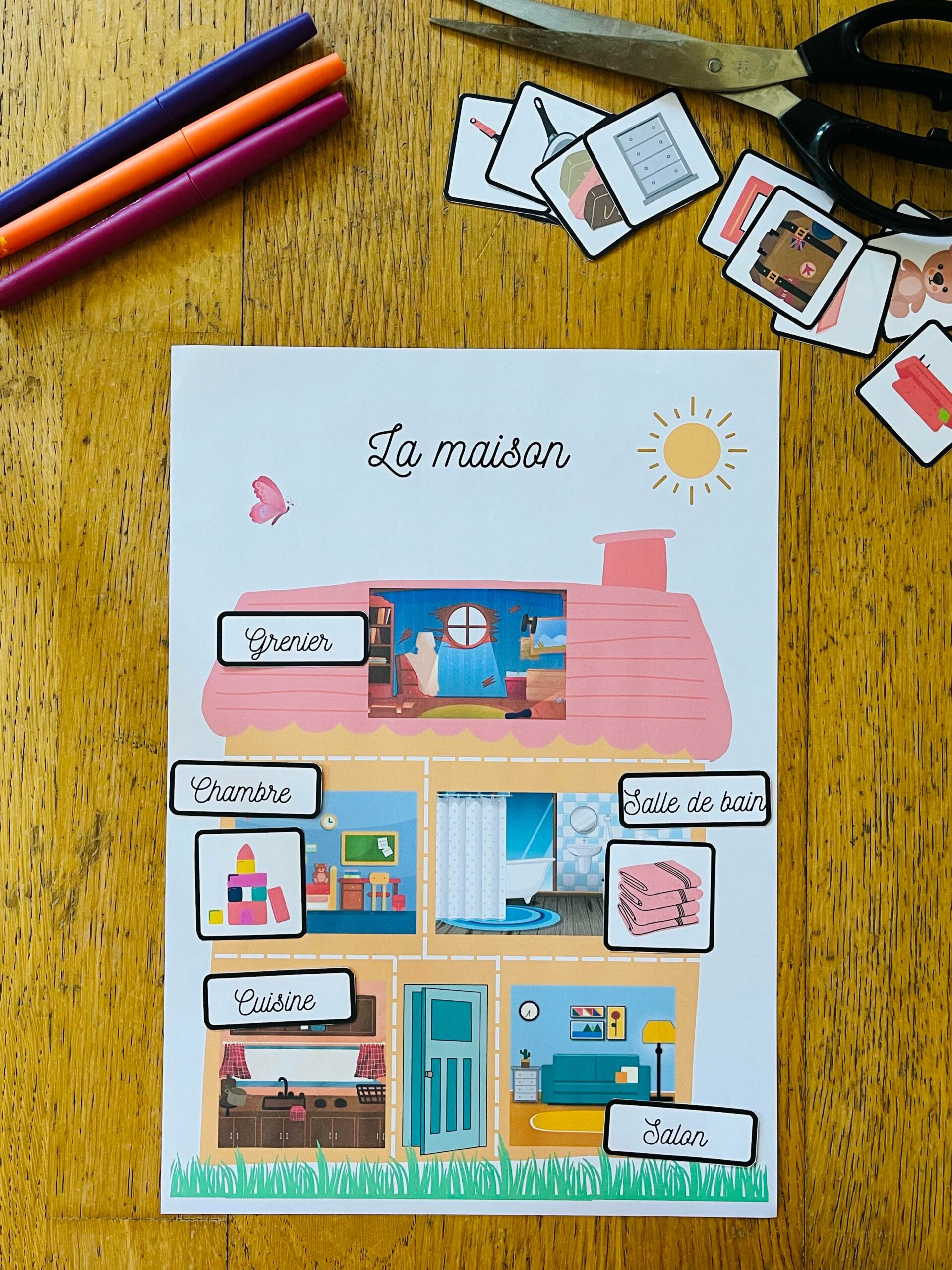 Jeu éducatif pour enfants à imprimer, la maison - Kreakids