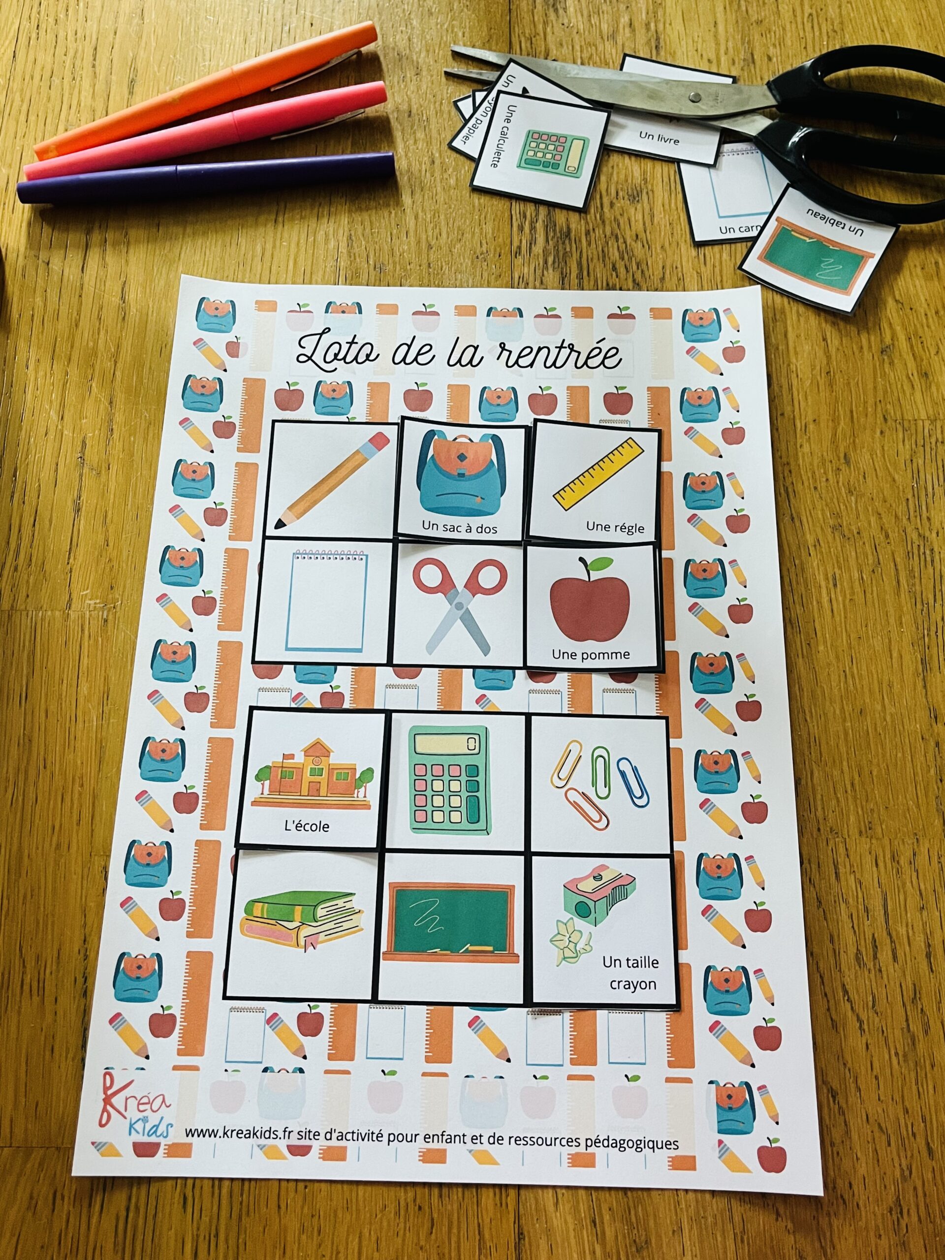 Loto de la rentrée gratuit à imprimer - Kreakids