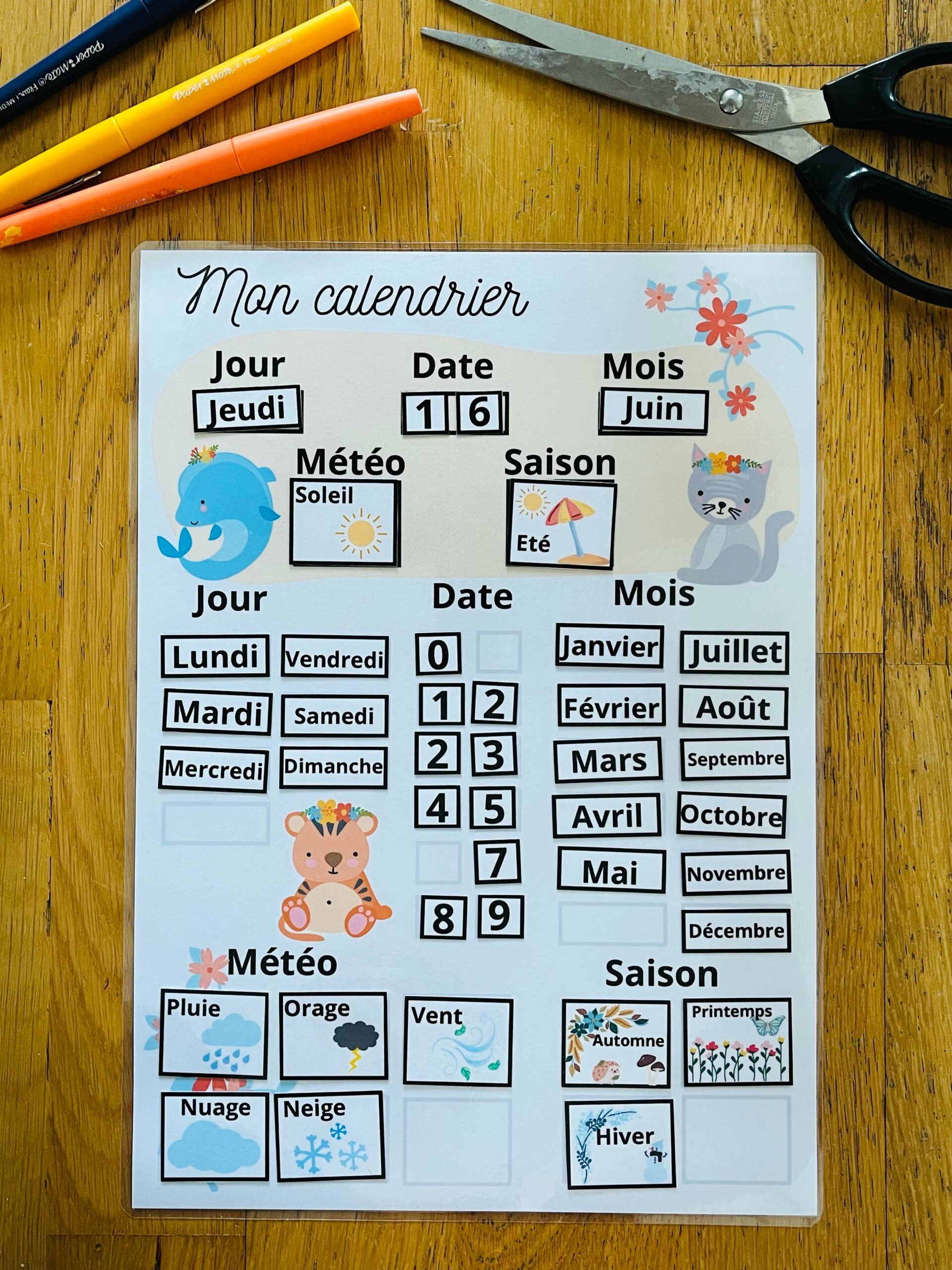 Calendrier perpétuel animaux pour enfant - Kreakids