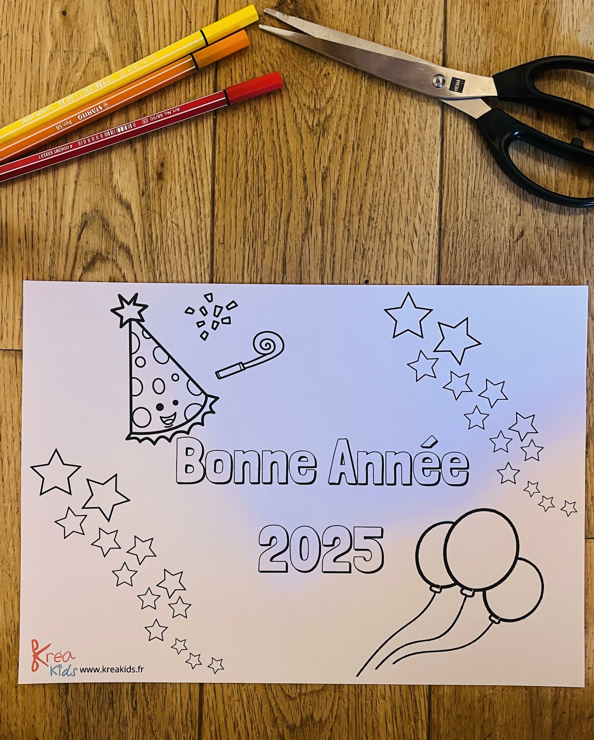 Coloriage pour enfant bonne année 2025 - Kreakids