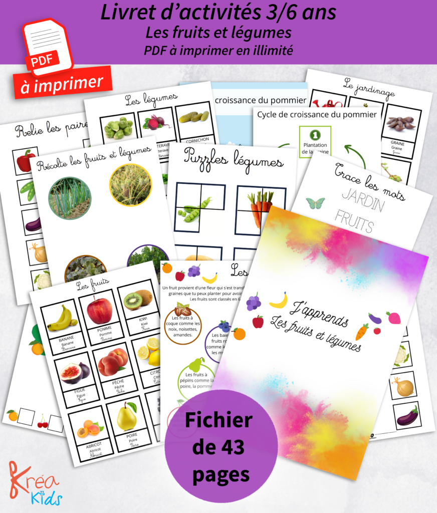 PDF à imprimer activités sur les fruits et légumes - Kreakids
