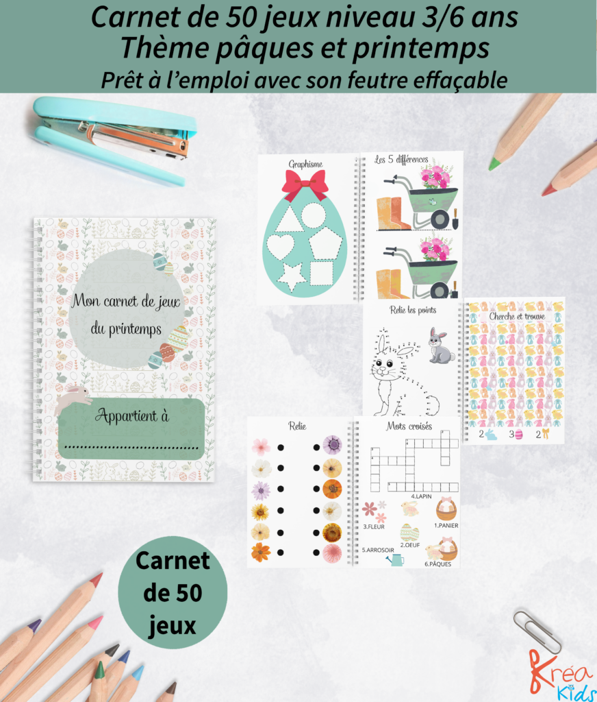 Cahier de jeux à imprimer pour enfant pâques - Kreakids